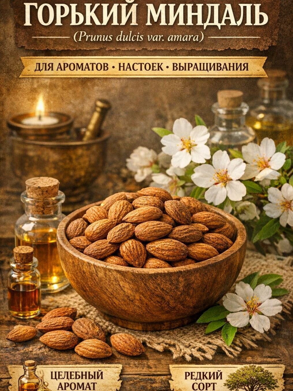 Семена Миндаля горького лечебный (Prunus dulcis amara), 5 штук