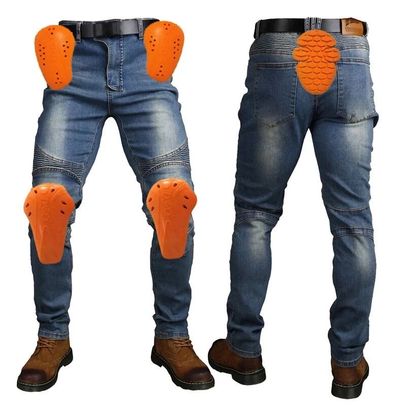 Мужские мотоджинсы с защитой коленей и бедер, 2XL, Оранжевый, Hi-02 Blue 1071