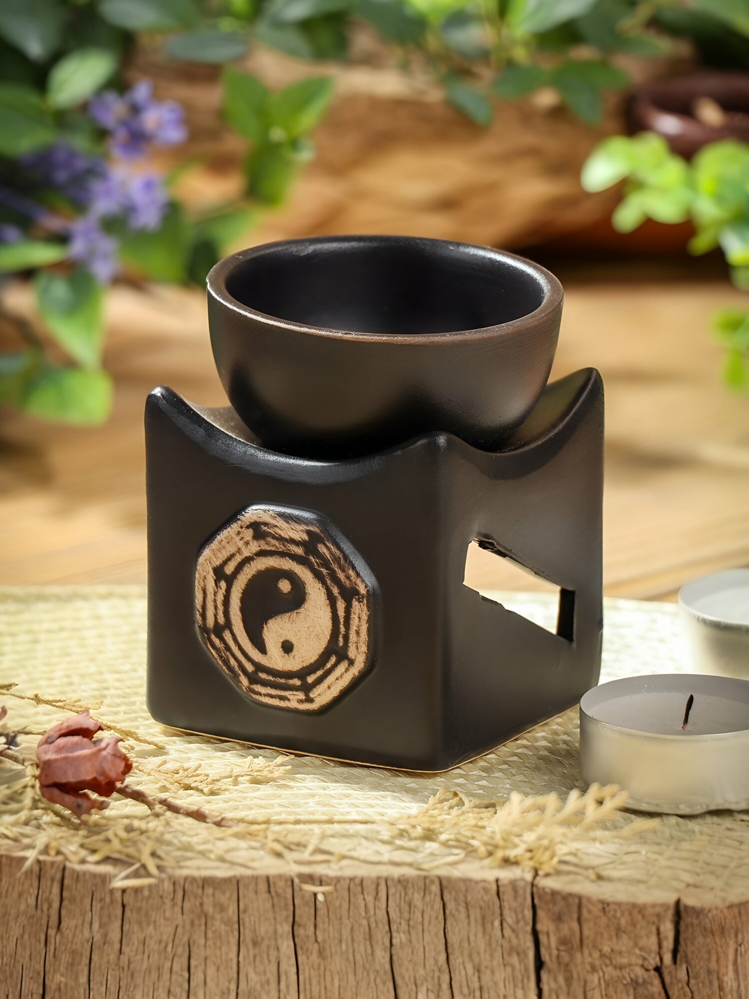 Аромалампа керамическая Инь-Янь 7х8.5 см для дома и интерьера, механический ароматизатор воздуха, ручное управление