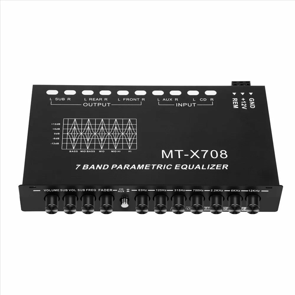 7-полосный автомобильный эквалайзер, регулируемый усилитель, графический эквалайзер с переключателем входа CD/AUX, черный