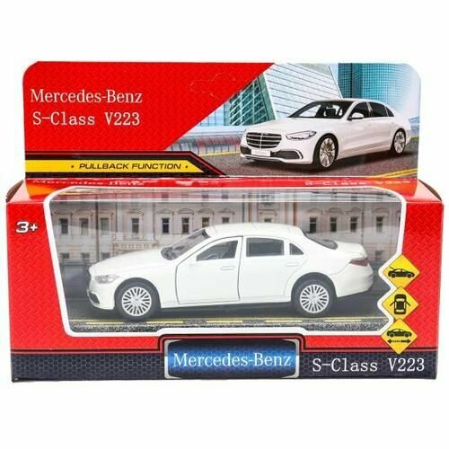 Машинка Huada Toys модель инерционная Mercedes-benz s-class v223 12 см, металл, открываются двери и багажник, белый, от 3 лет, SCLASS-13-WH