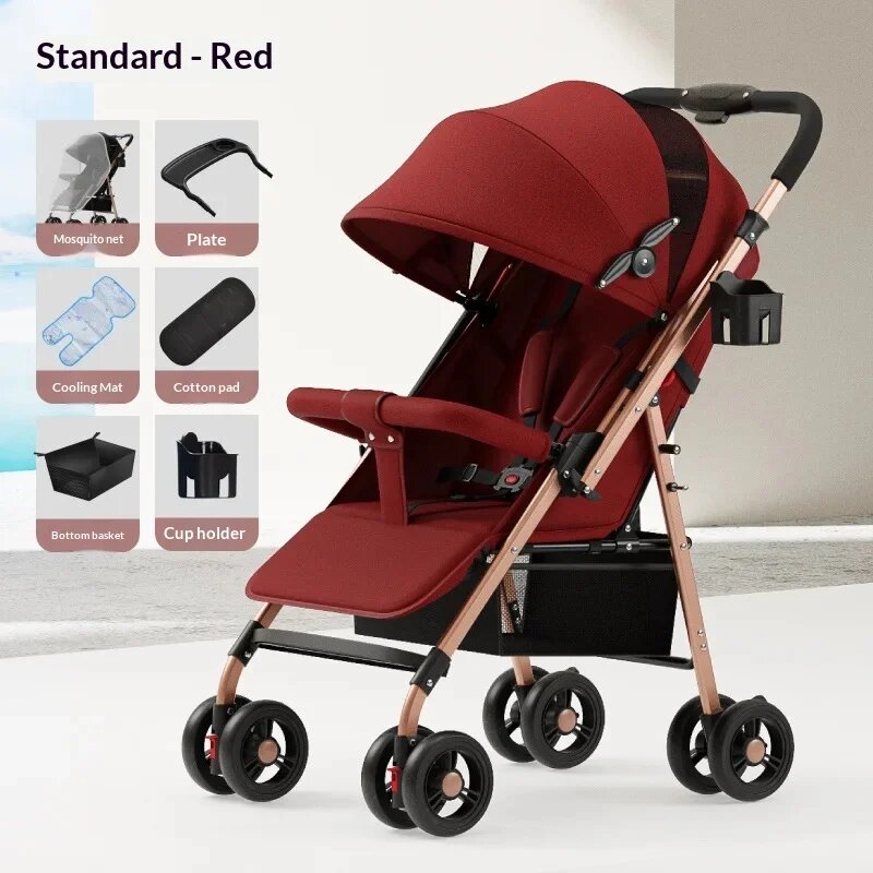 Складная прогулочная коляска из нержавеющей стали для детей от 0 до 2 лет wine red