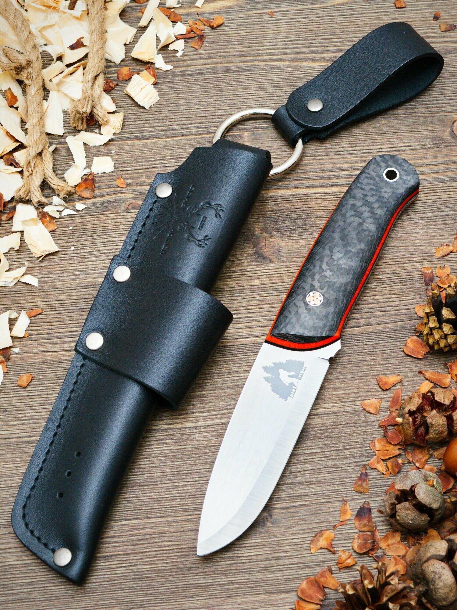 Нож туристический Йети AUS-10 Cryo Сатин Carbon+G10 Черный-Оранжевый Цельнометаллический (Full-tang) 7 Ножей (Seven Knives)