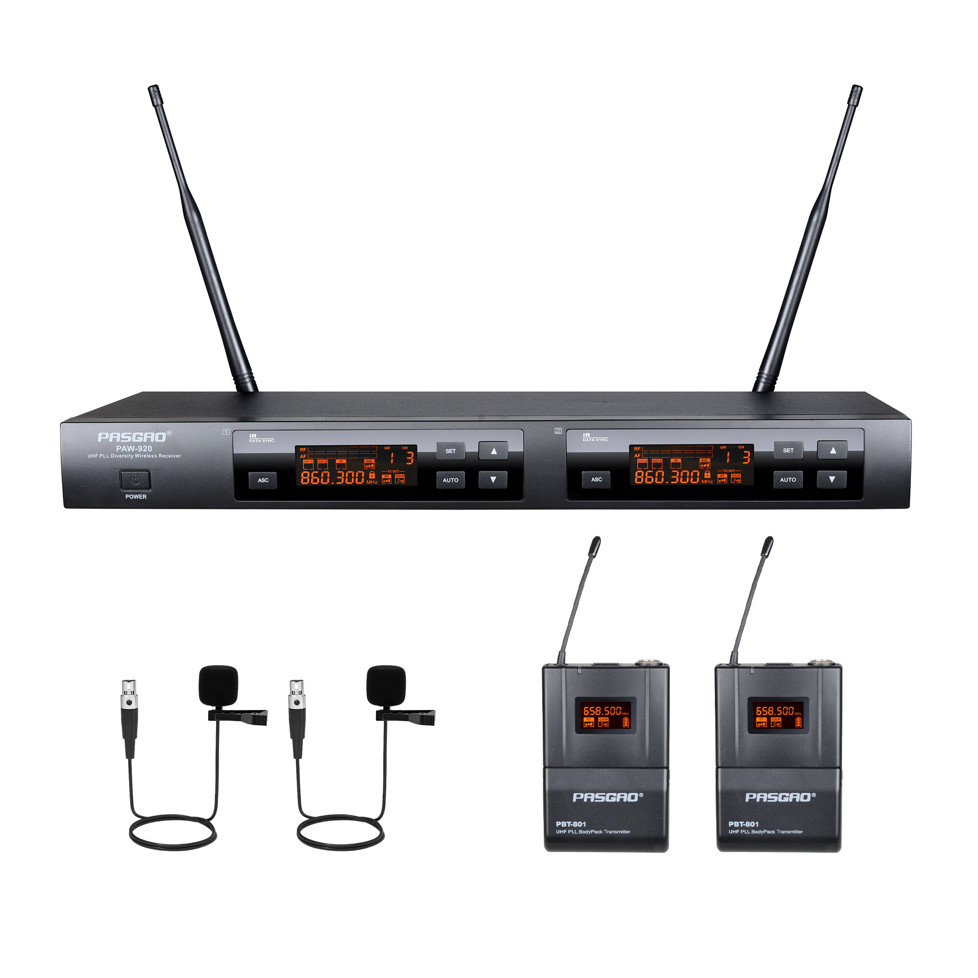 Радиосистема на два микрофона PASGAO PAW-920 Rx_2x PBT-801 TxB