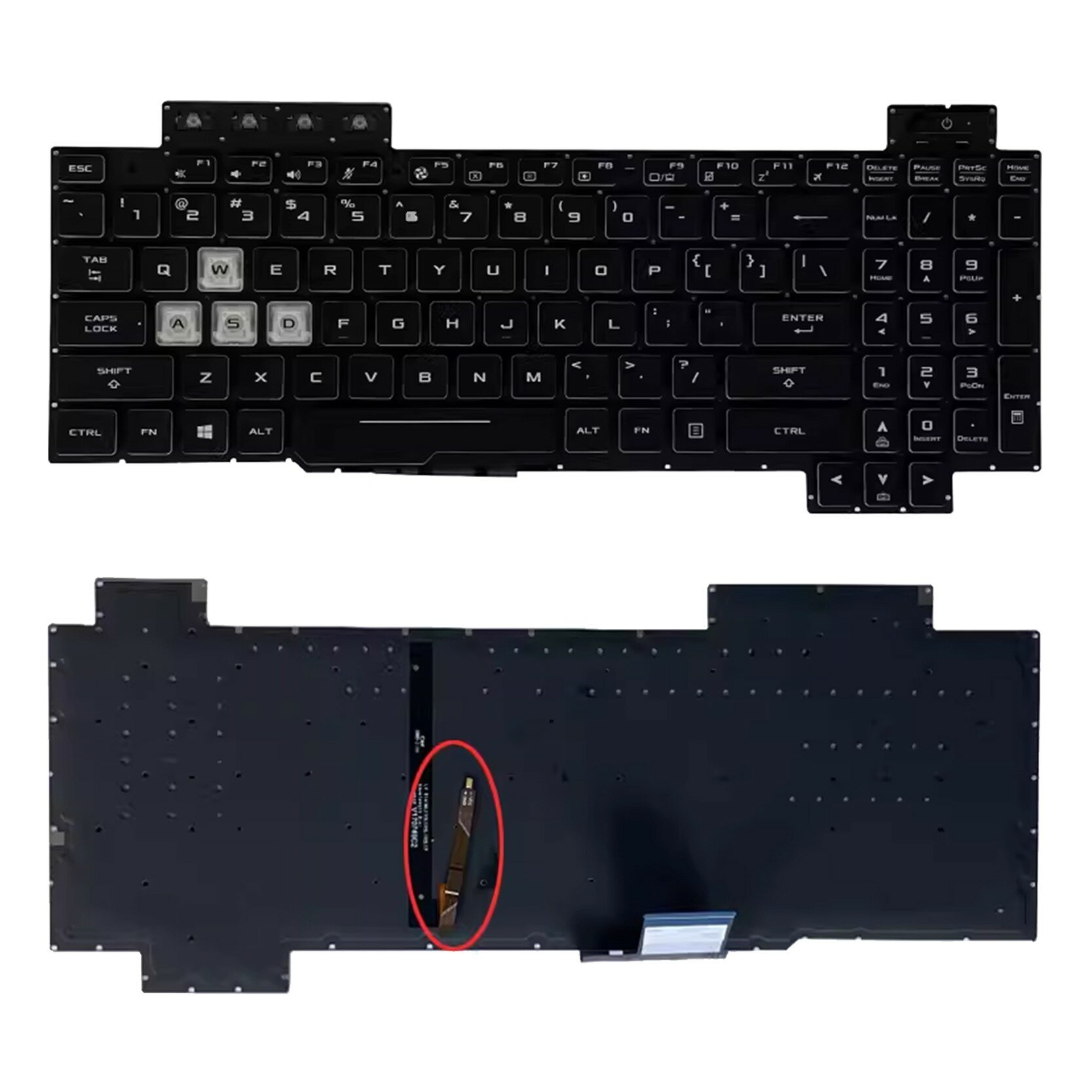 Клавиатура для ноутбука Asus FX505 FX505G - Черная подсветка, узкая линия, однотонная