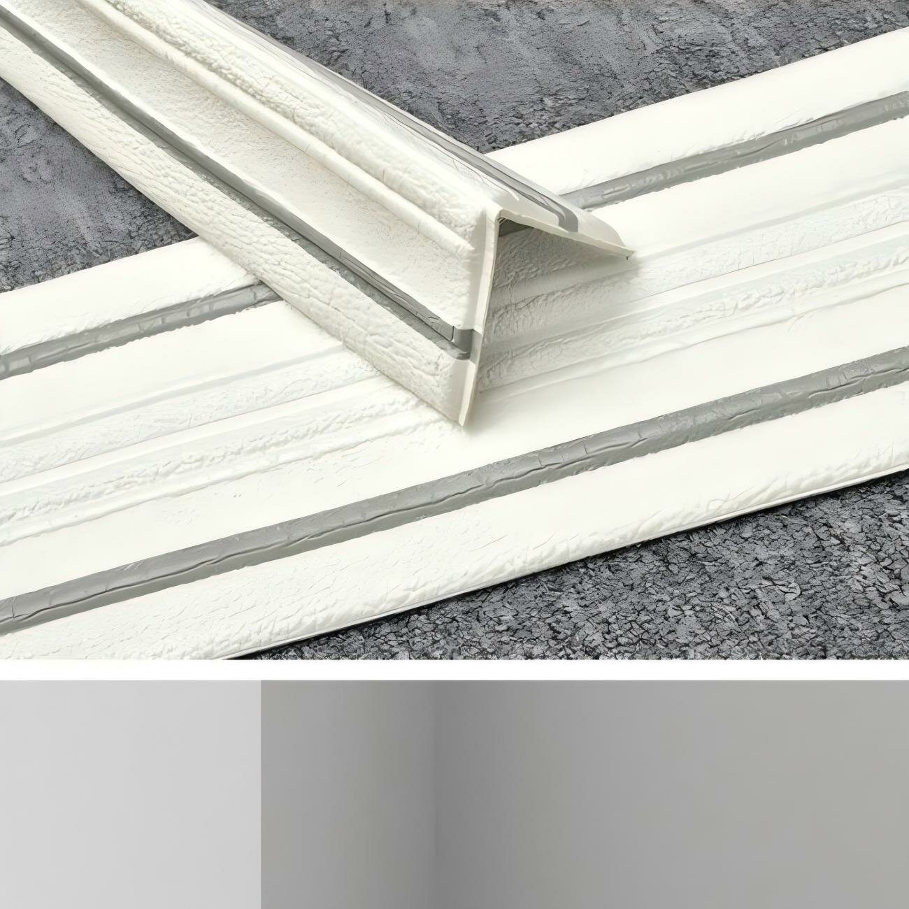 Бордюр самоклеящийся 3D из XPE пены, потолочный уголочный декор 230x14 см, без клея, белый с серый линией