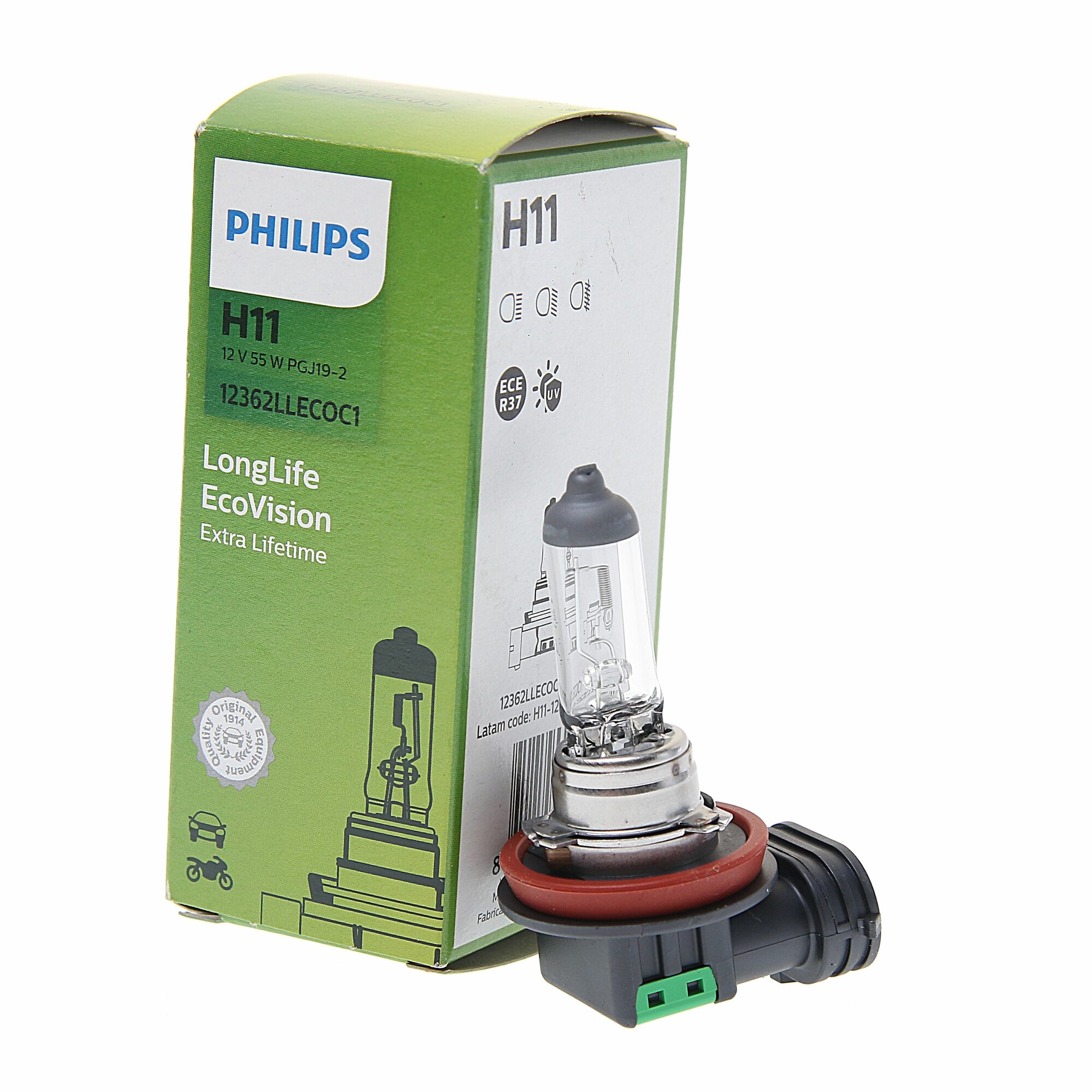 Автолампа H11 55W PGJ19-2 LongLife EcoVision 12V