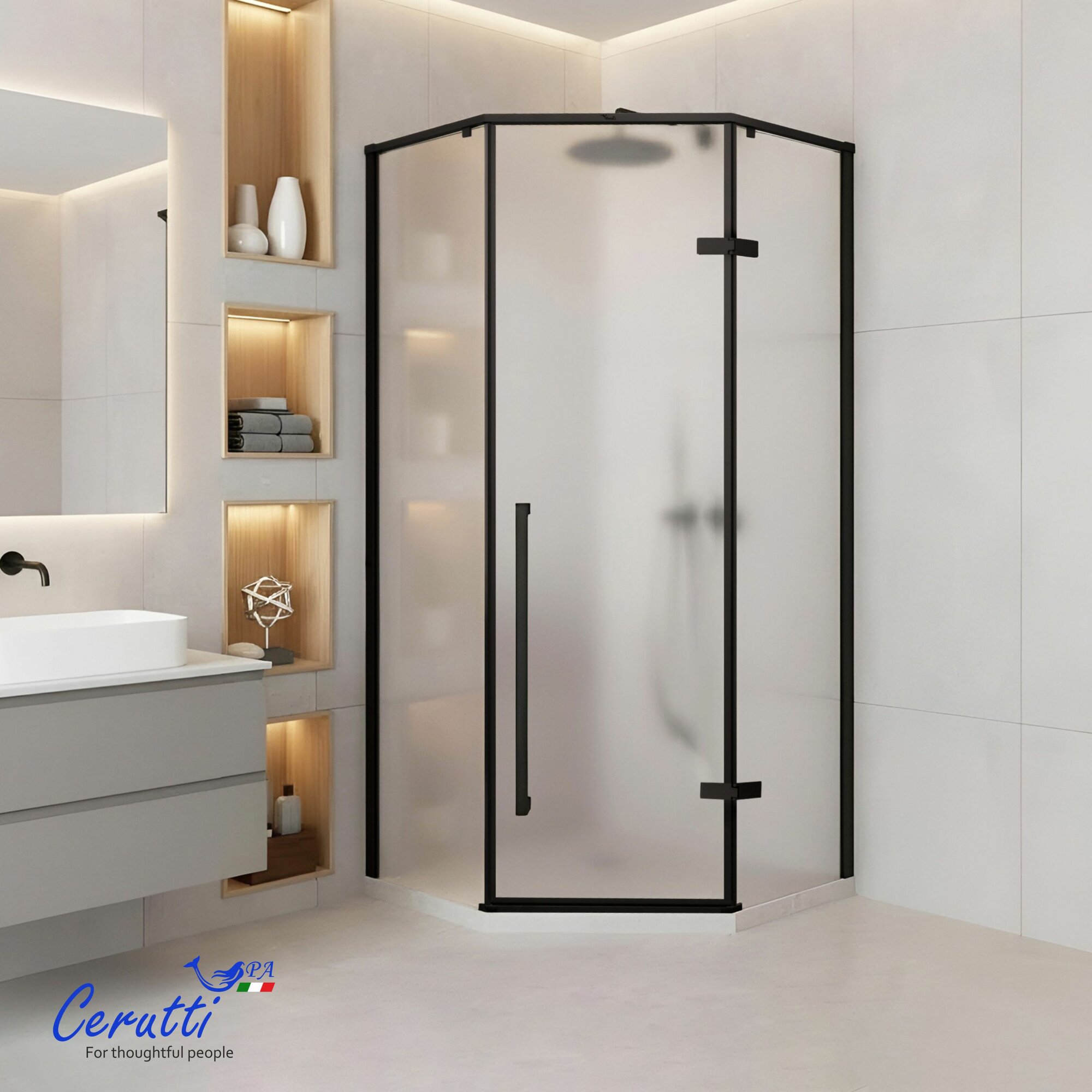 Душевое ограждение CeruttiSPA C2AF R (100x100x195), без поддона, стекло матовое 8 мм