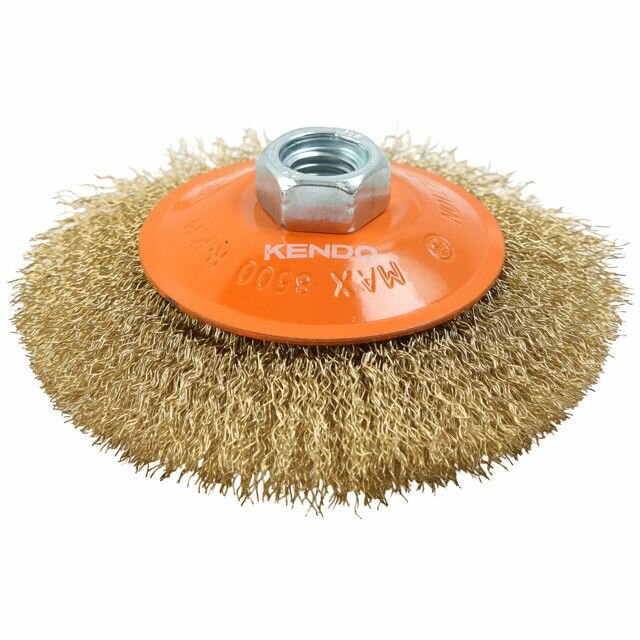 Корщетка для УШМ KENDO 115мм дисковая сталь, проволока 0.3мм, золотой, Китай