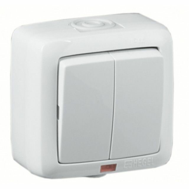 Выключатель 2-клавишный HEGEL Alfa Aqua, IP44, с индикацией, белый