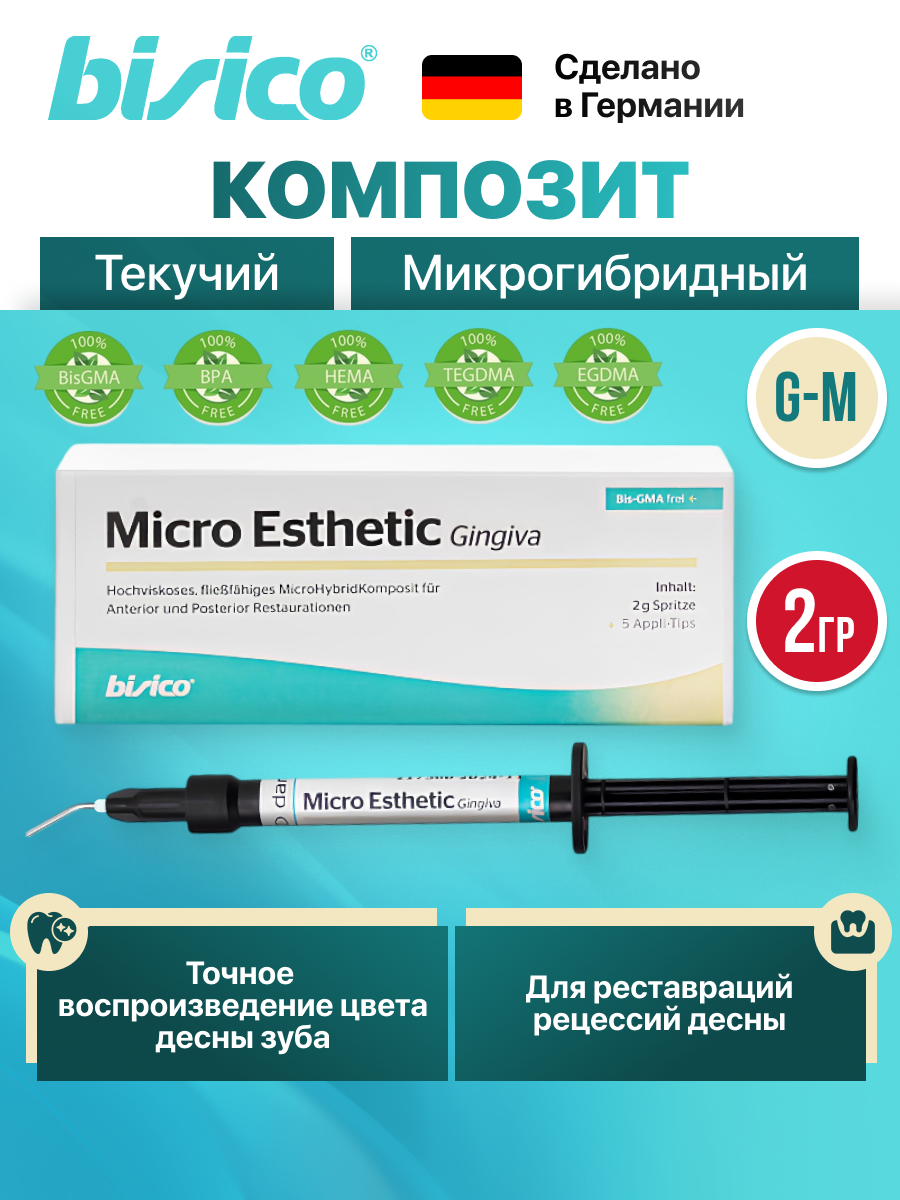 Бисико Микро Эстетик Гингива / BISICO Micro Esthetic Gingiva, цвет G-M, шприц 2 грамма, пломбировочный материал стоматологический жидкотекучий