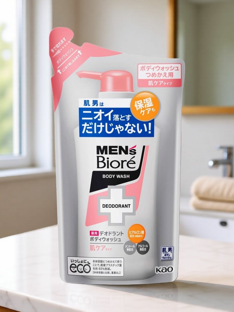 Мыло жидкое KAO Men's Biore, пенящееся с противовоспалительным и дезодорирующим эффектом, с цветочным ароматом, 380 мл