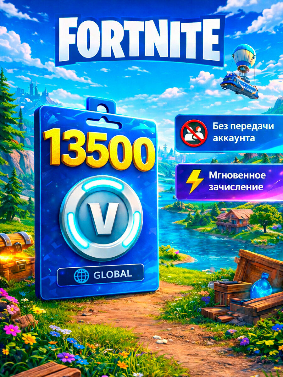 Пополнение счета Fortnite на 13500 V-Bucks / Код активации В-баксы / Подарочная карта Фортнайт / Gift Card (Россия)