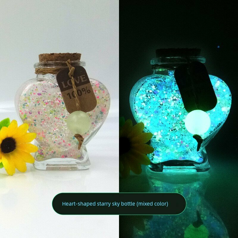 Стеклянная бутылка сердечко с светящимся песком для декора с звездным небом, романтический дизайн, идеально подходит