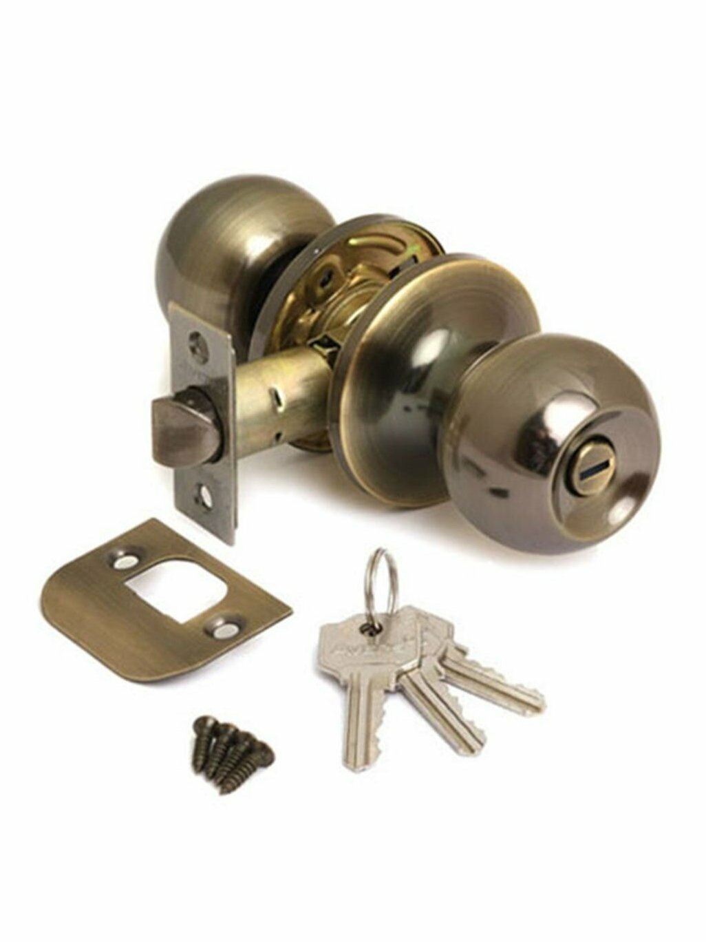 Дверная ручка кноб Avers 6072-01-AB с замком, цвет бронза, сталь. Комплект из 2 ручек для межкомнатных дверей 35-45 мм.