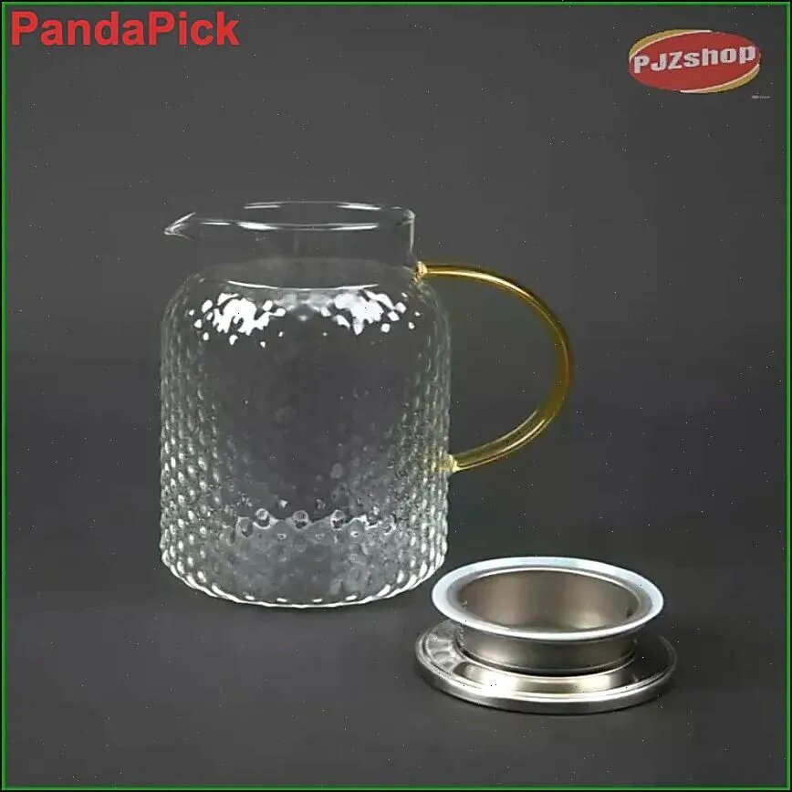 Кувшин для лимонада PandaBick 1 л с крышкой из нержавеющей стали, боросиликатное стекло, прозрачный/золотистый — фото 1