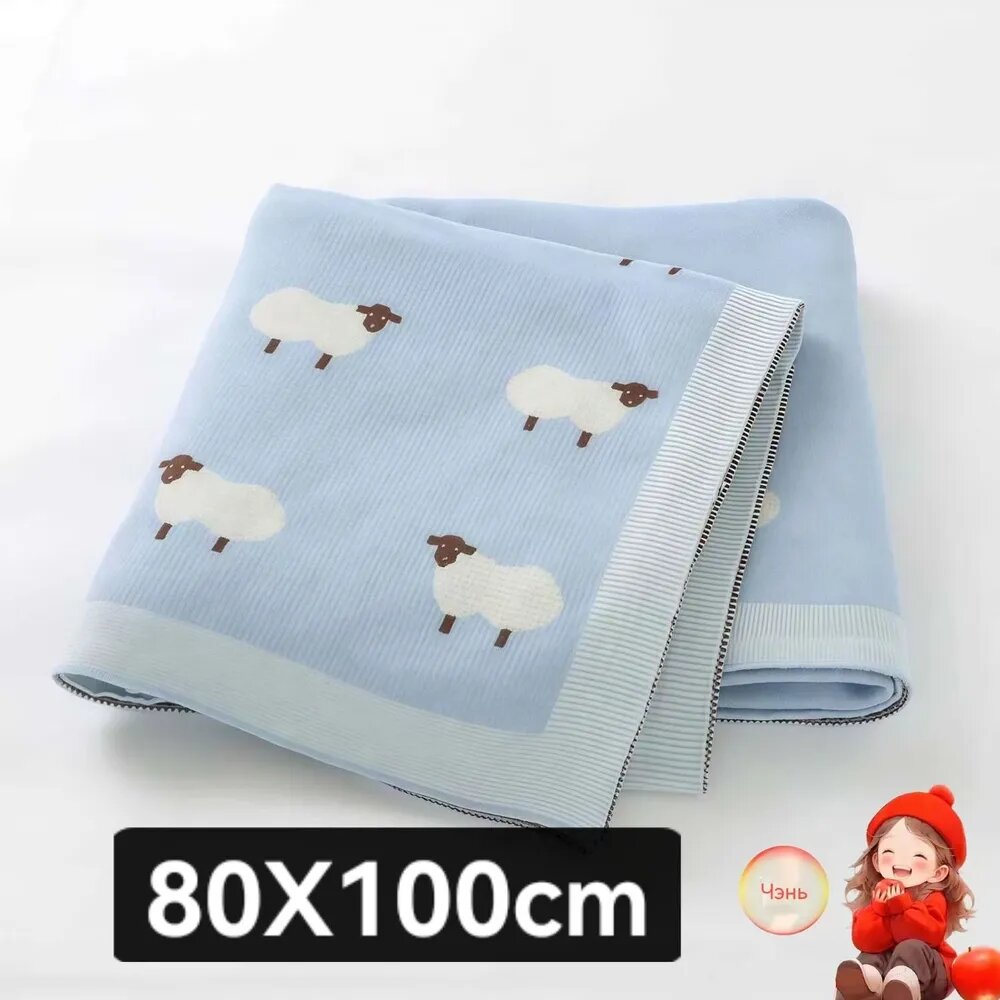 Плед 80x100 см хлопок вязаный детский белый с рисунком барашки