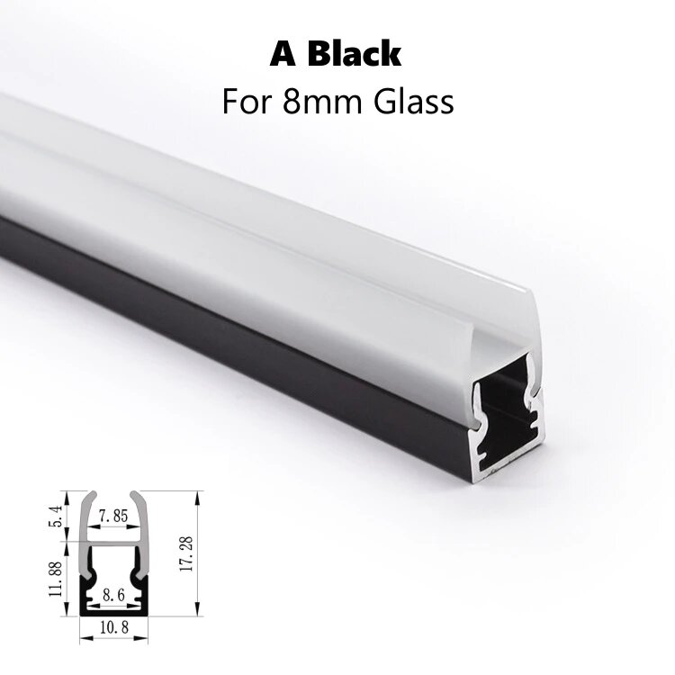 Алюминиевый профиль для светодиодов с стеклянным слоем для стёколных полок шкафов толщиной 5 мм, 8 мм, 10 мм, 12 мм, скрепок-скрепок, подсветки витрин, баров и светодиодных лент