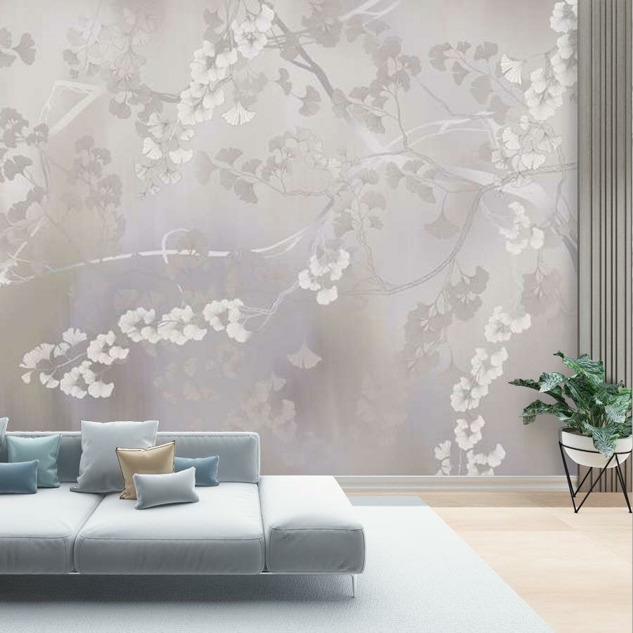 Фотообои Нежное дерево гинкго 13-1015-M-Холст 270 x 300 см (ВхШ) Бесшовные, флизелиновые, влагостойкие обои