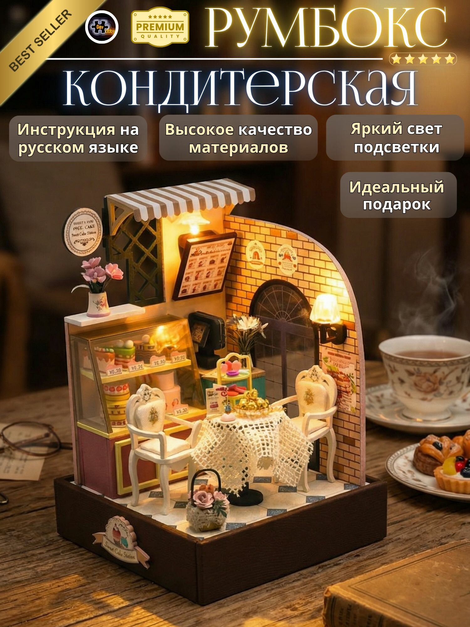 Румбокс, Модель для сборки, Интерьерный конструктор Mini House Кондитерская на углу, Инструкция на русском языке S2201
