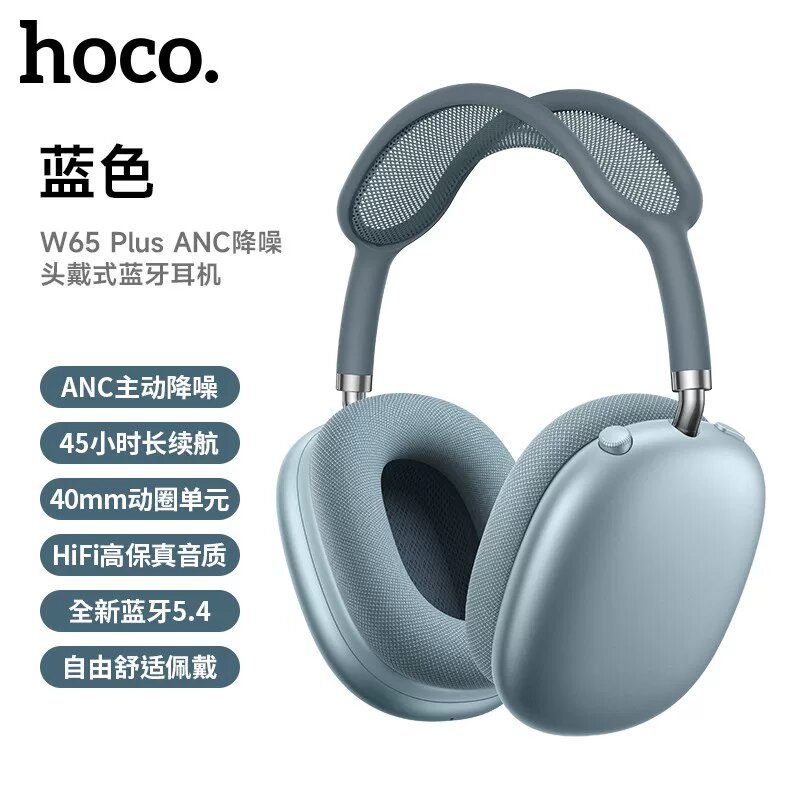 HOCO W65 Plus Накладные беспроводные наушники с шумоподавлением ANC, спортивный дизайн, синий