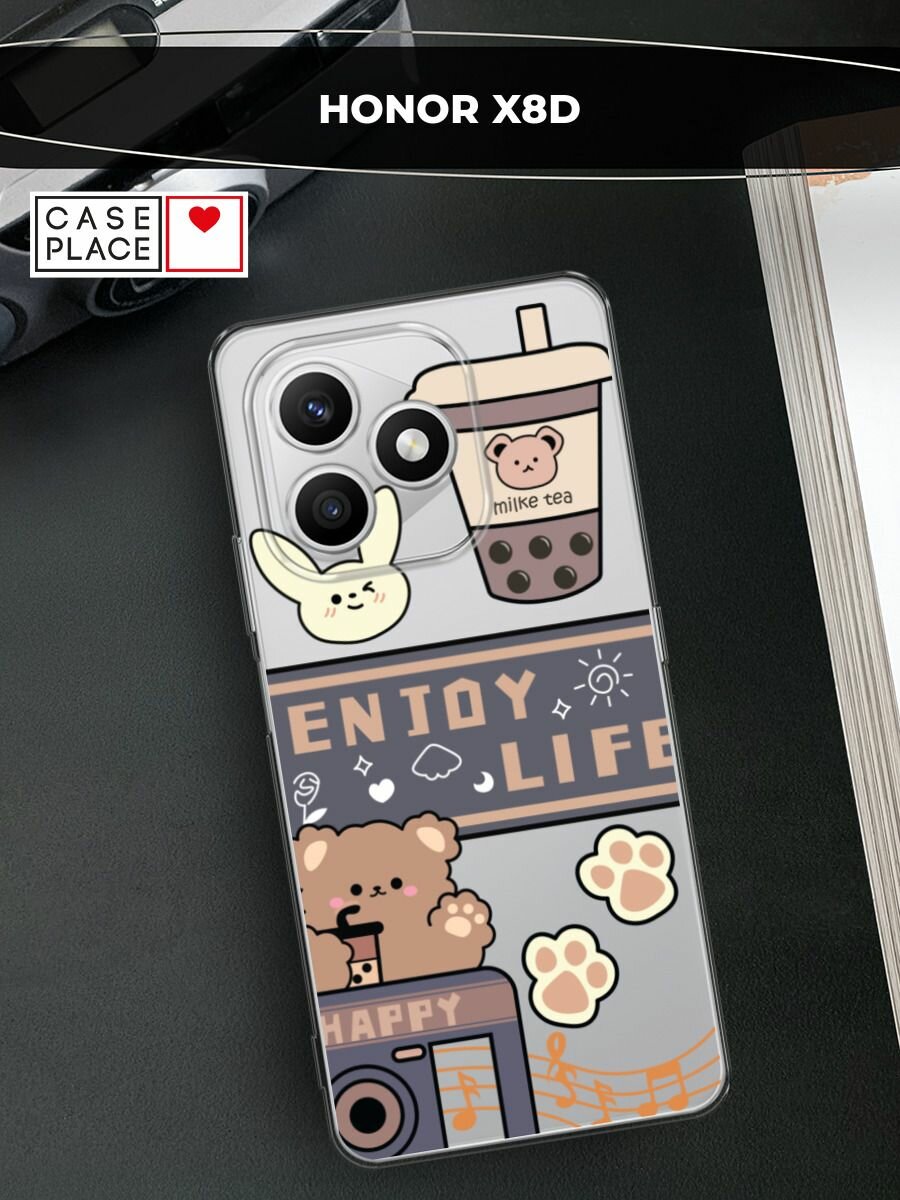 Чехол на Honor X8d / Хонор X8d с принтом Enjoy life 2, прозрачный