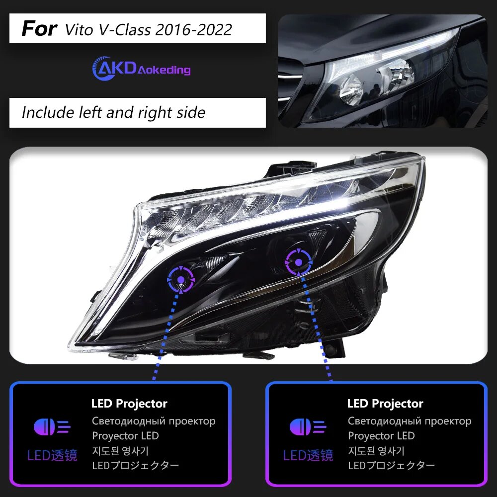 Фара для автомобиля AKD Car Styling для фара Benz Vito 2013-2019 W447 LED Фара LED Дневной ходовой огонь Проектор Линза Динамические Автомобильные аксессуары