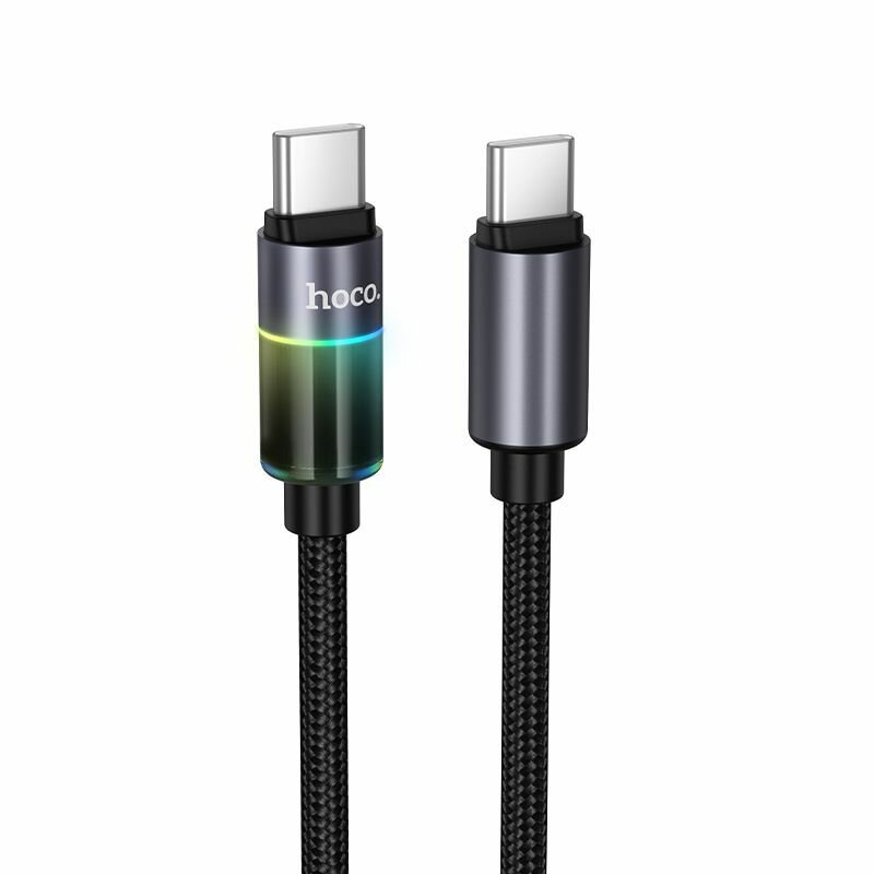 Кабель Hoco DU65 Type-C to Type-C (с подсветкой, нейлон, 60W, 1 м) цвет: черный