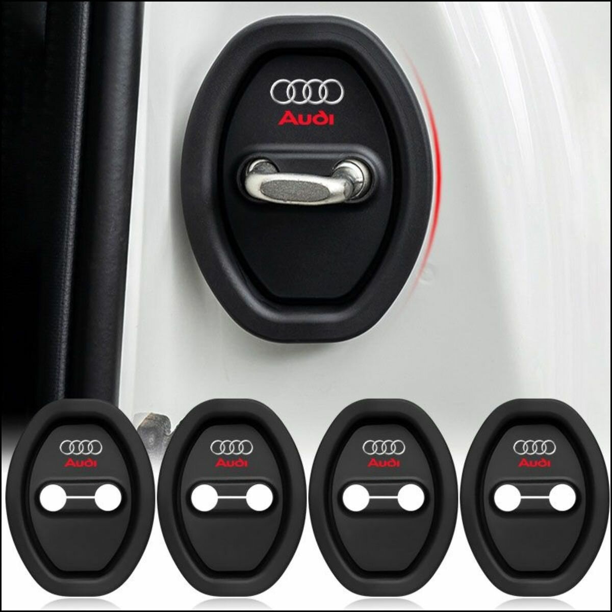 Заглушки для дверей Audi — комплект 4 силиконовых заглушек, черные, совместимы с моделями TT Q3 Q5 Q7 A3 A4 A6 R8