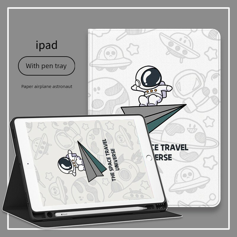Чехол для iPad Pro 2021 (12.9 дюйма) с отсеком для стилуса - слоновая кость, астронавт с бумажным самолетиком