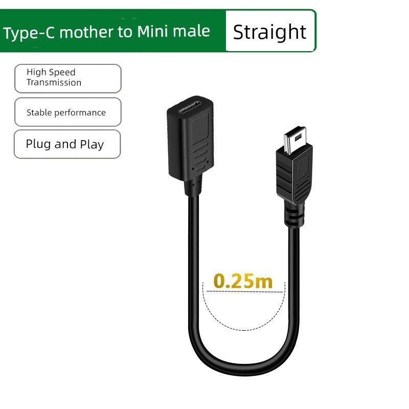 Адаптер Mini USB к Type-C женского разъема с прямым штекером для зарядки и передачи данных, 1 шт. в комплекте
