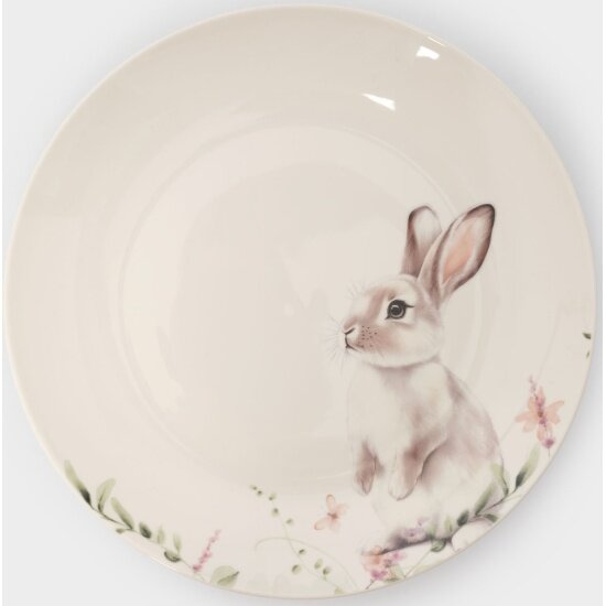 Тарелка закусочная Anna Lafarg Bunny 20 см, фарфор, белая, Кролик в цветах (ANLAF-MJ25-08262)