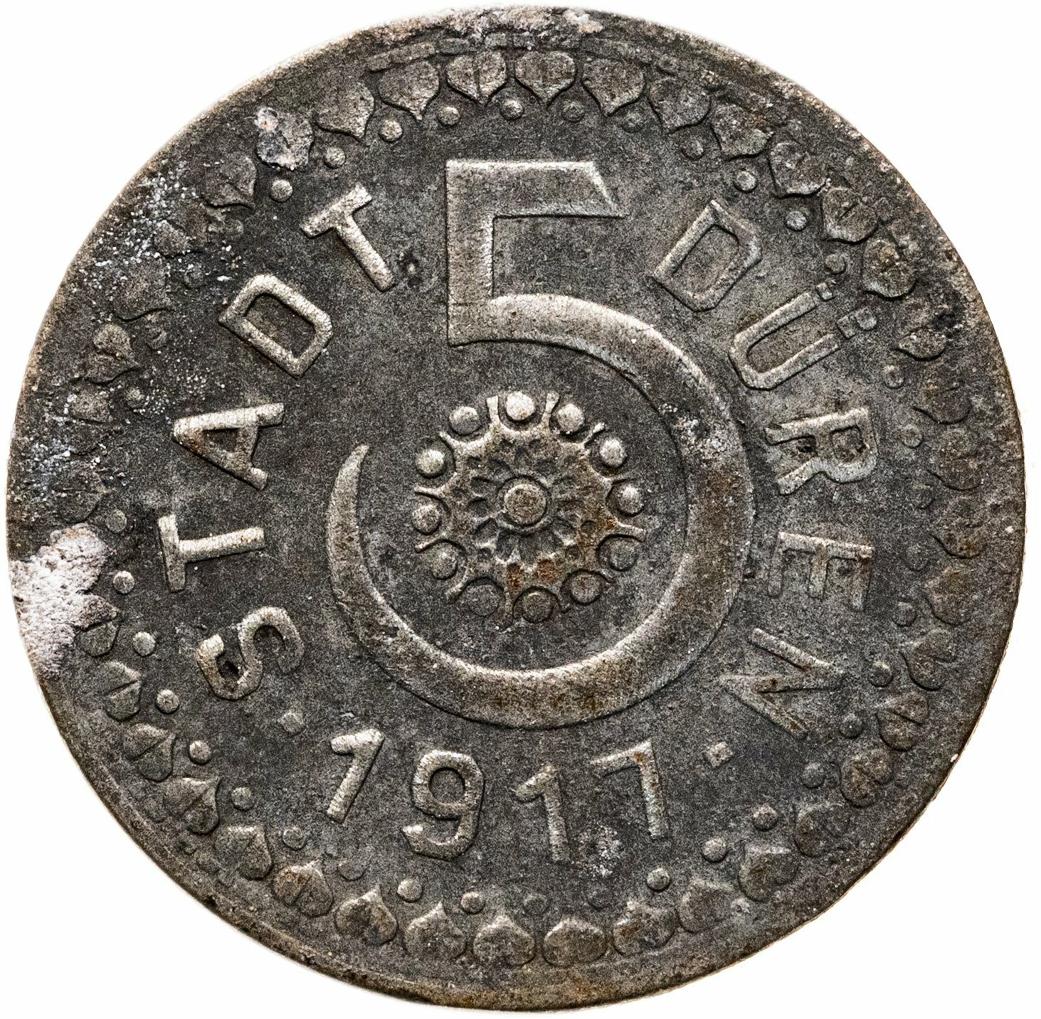 Германия, Дюрен 5 пфеннигов 1917, Железо, в сохранности VF