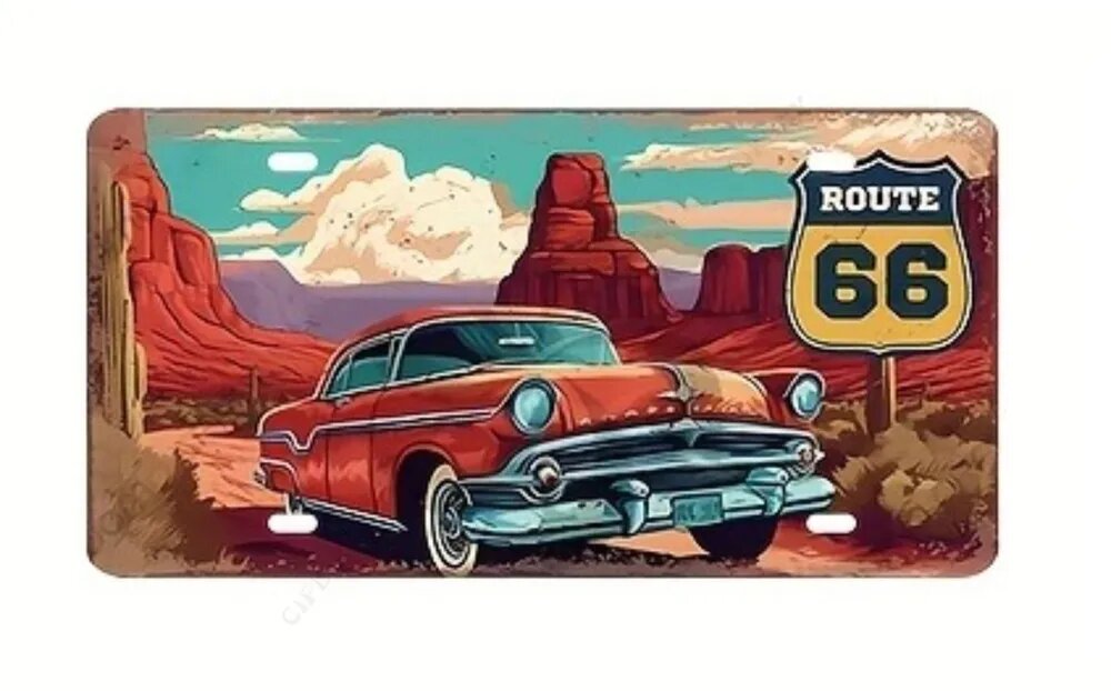 Автомобильный знак Route 66, декоративные номера США, металл, 15х30 см.