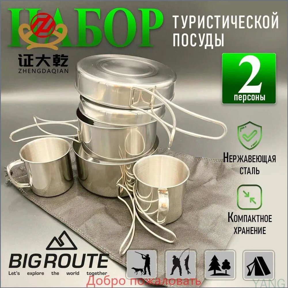 Походный набор посуды на две персоны "Будь готов"