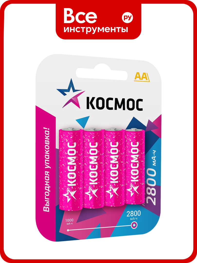Аккумулятор космос R6 2800mAh Ni-MH 4 на блистере KOCR6NIMH2800mAh4BL, для цифровых фотокамерах