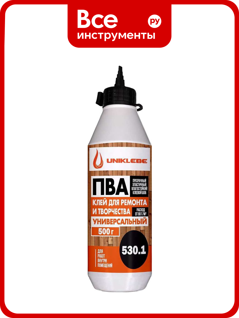 Клей UNIKLEBE ПВА 530.1 D2 для ремонта и творчества 500 г 5301500, 80 г, из папье