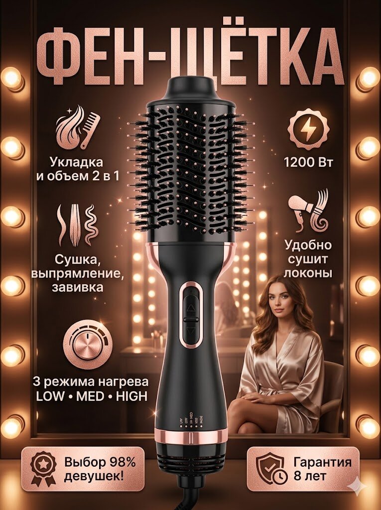 Фен-щетка для волос / Расческа с ионизацией One Step Фен-щётка (расчёска-фен) для волос Hair Dryer 3 в 1