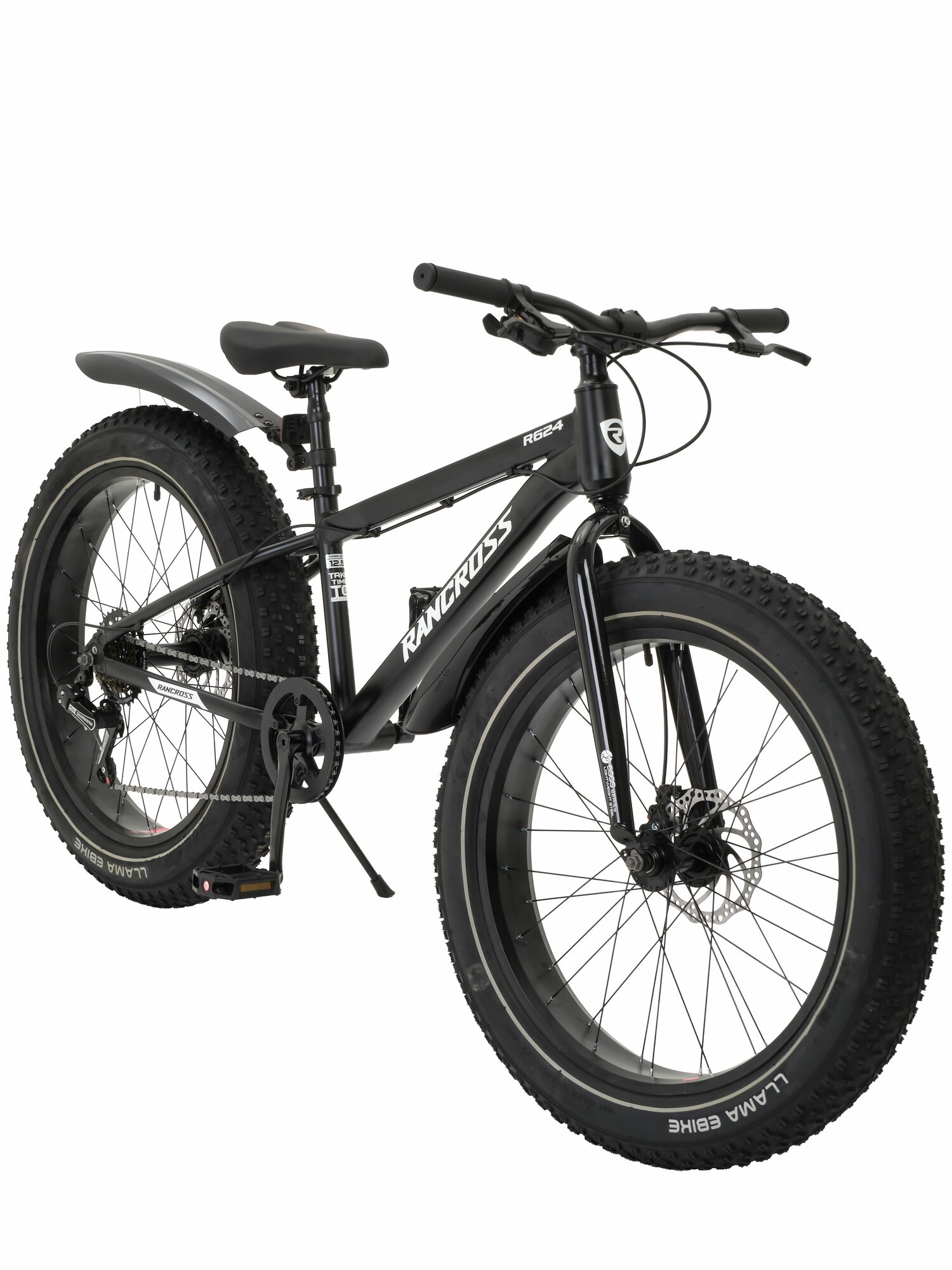 Подростковый фэтбайк Rancross R624, колеса 24*4, рама 12,5 дюймов, SHIMANO 7ск, вилка жесткая RIGID, Fat-bike черный, рост 130-160 см, 9-13 лет