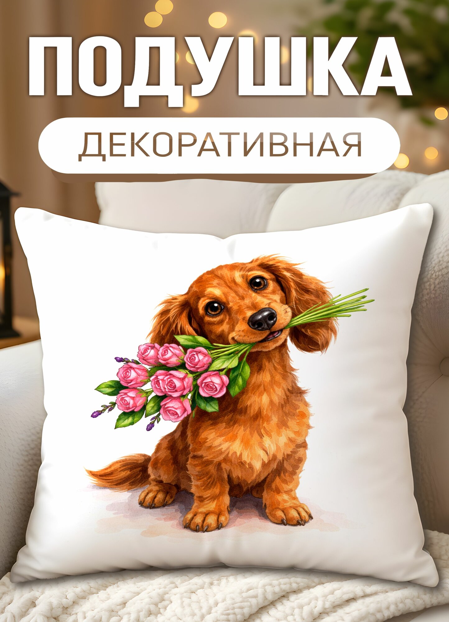 Подушка декоративная Собачка с цветами Такса