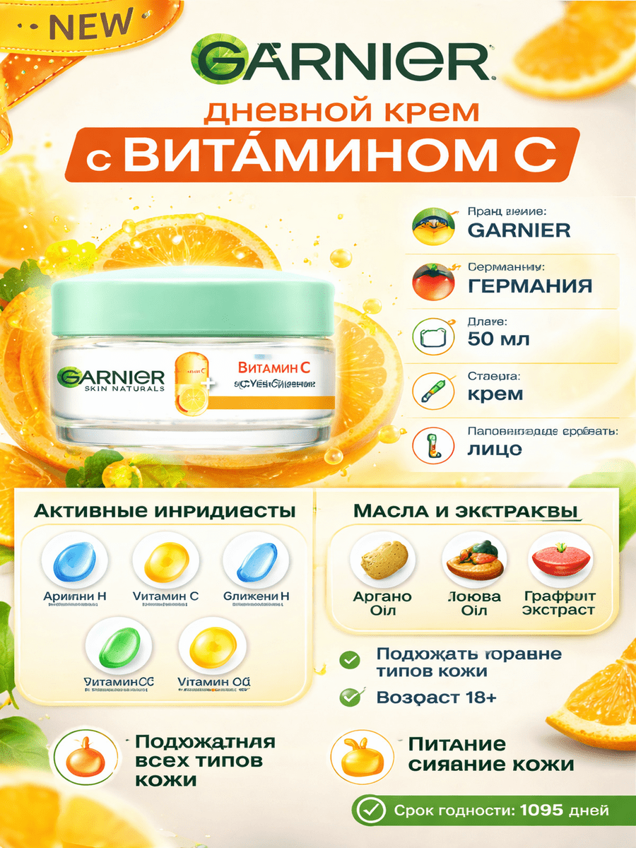 Крем Garnier Супер сияние дневной с витамином С, 50мл