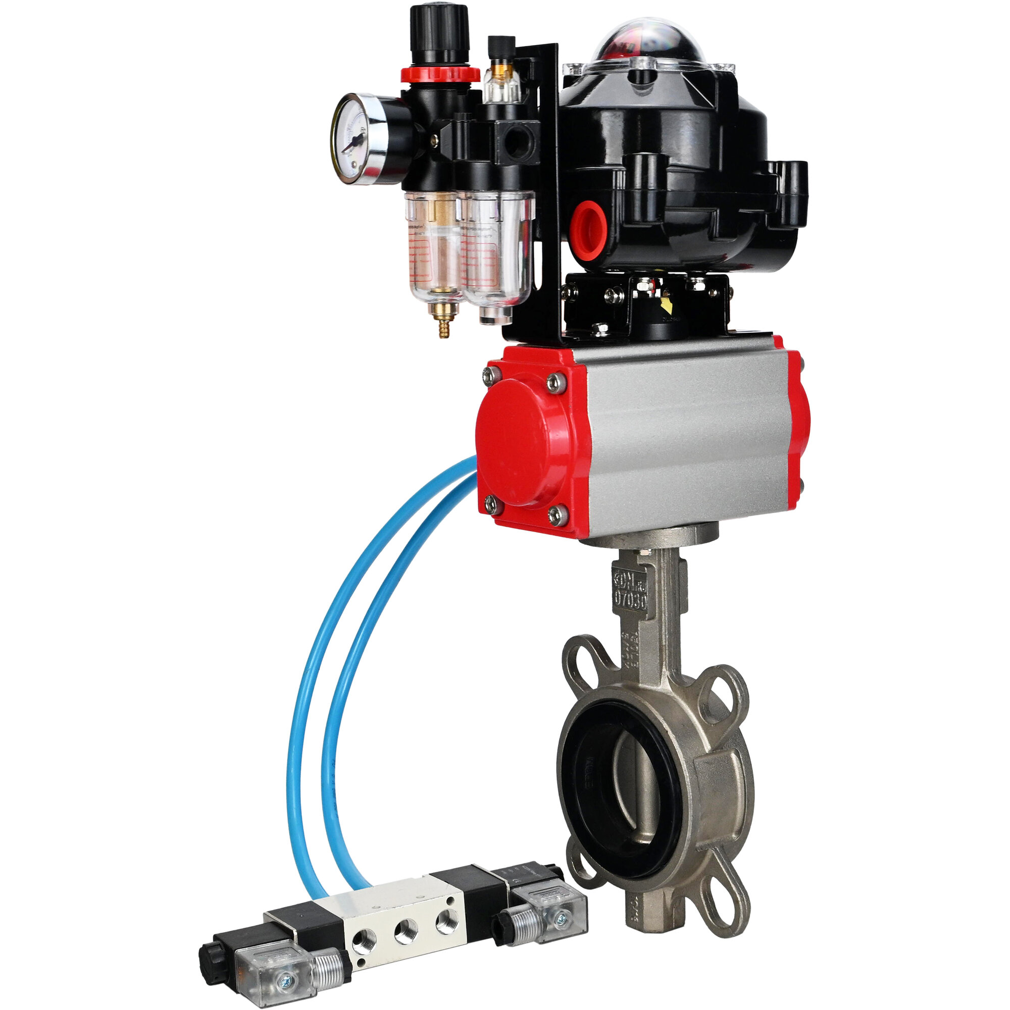 Затвор DN.ru 316L-316L-VITON Ду200 Ру16, с пн. приводом DA-130, пн. распред. PND1-T10 NAMUR, БКВ LSB-510, БПВ