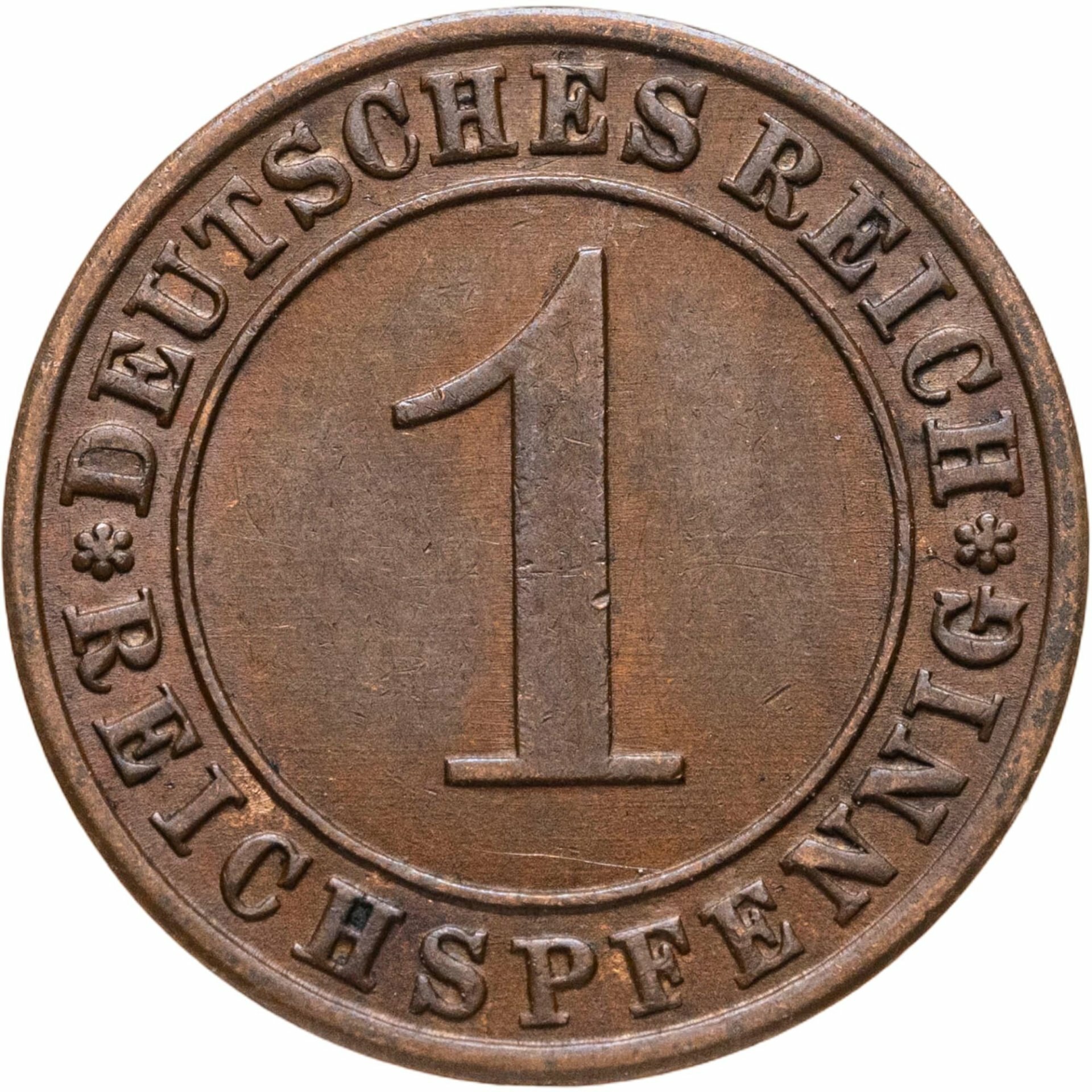 Германия 1 рейхспфенниг reichspfennig 1930, знак монетного двора "A" — Берлин, Бронза, в сохранности XF-AU
