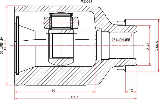Шрус передний правый внутренний SAT MZ-067 Mazda 6 02-18 / CX-5 11-15