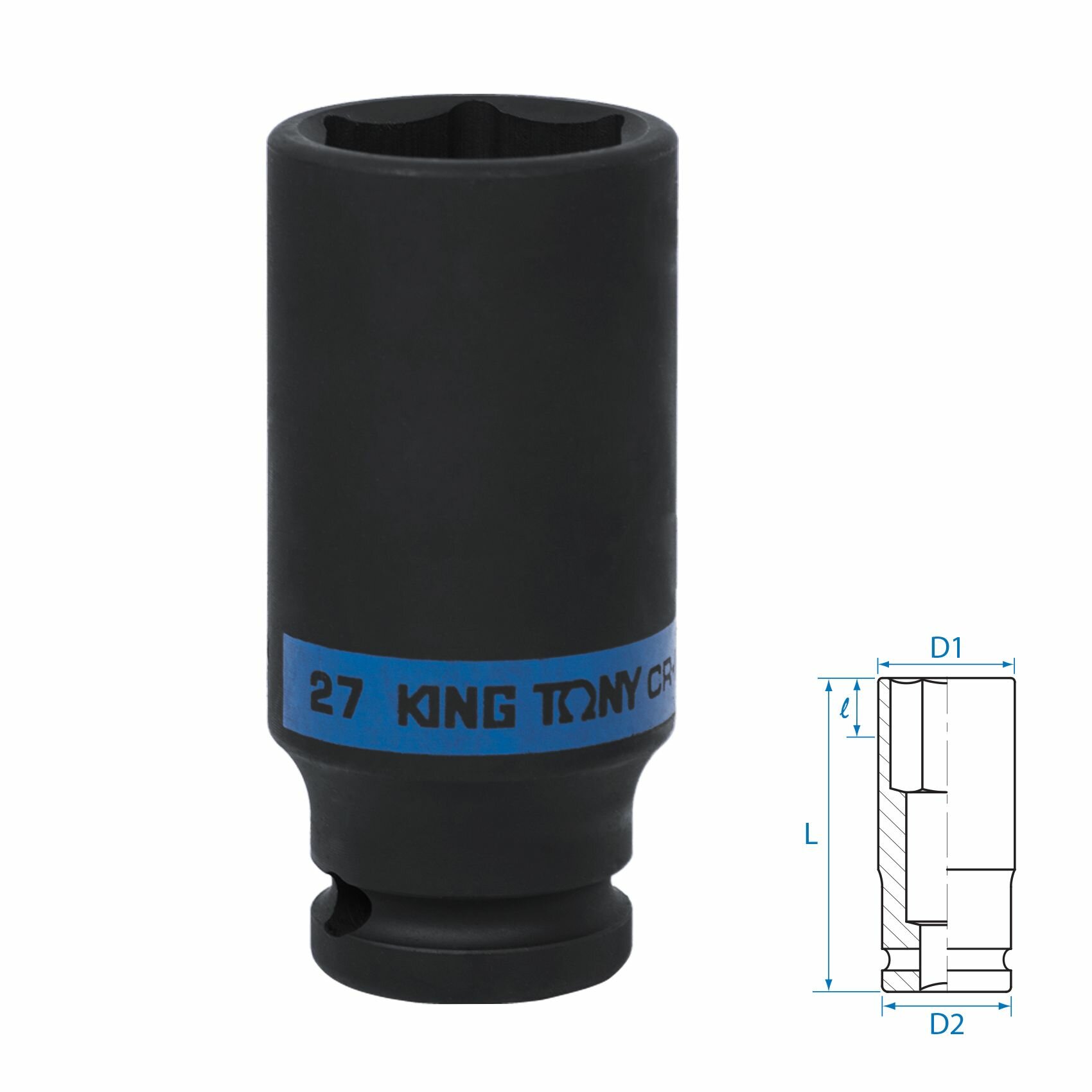 Головка торцевая ударная глубокая шестигранная 1/2, 27 мм KING TONY 443527M