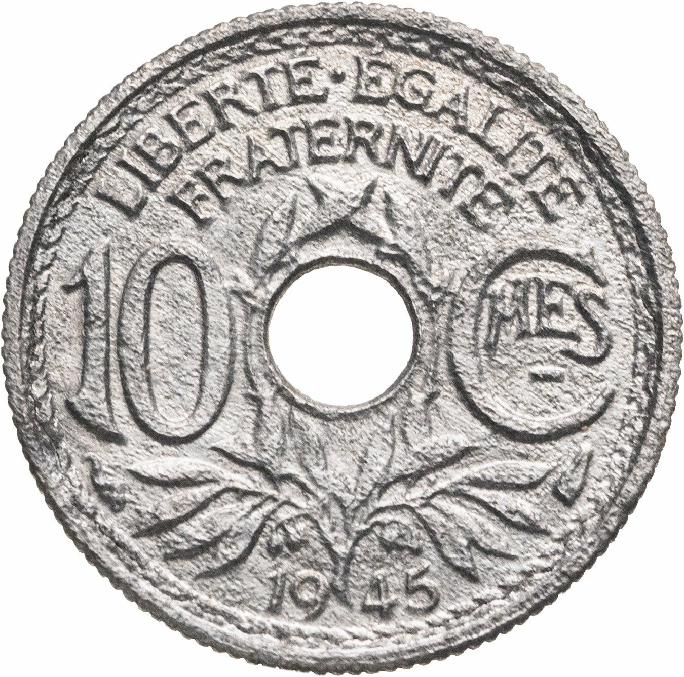 Франция 10 сантимов centimes 1945, Цинк, в сохранности F