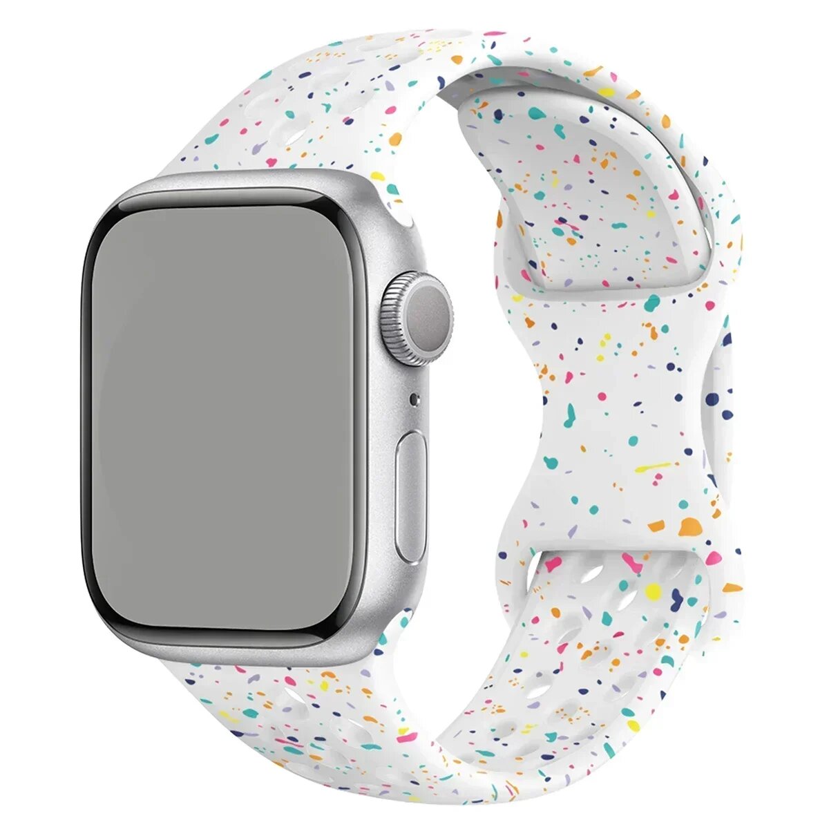 Силиконовый ремешок для Apple Watch, белый с цветным рисунком, Цвет: 1-W