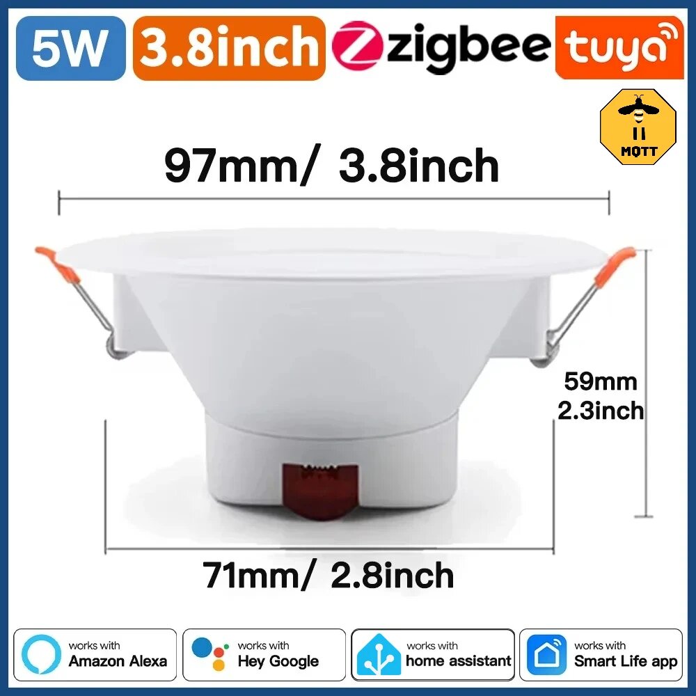 Умный Zigbee светодиодный светильник 5W, отверстие 75-90mm