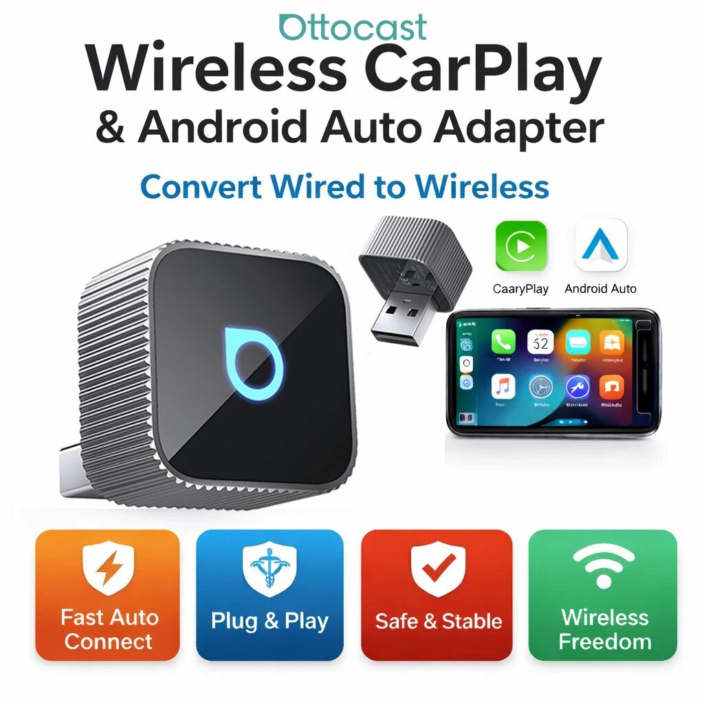 Ottocast Mini silver-A, адаптер CarPlay/Android Auto — фото 1