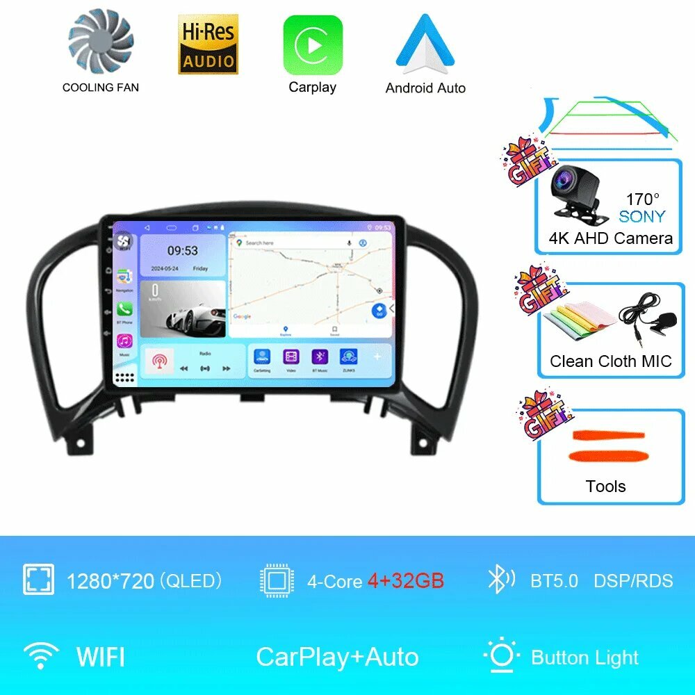 Автомагнитола Android 16 с Carplay и Auto для Nissan Juke YF15 2010-2014, мультимедийная 4G 32G AHD
